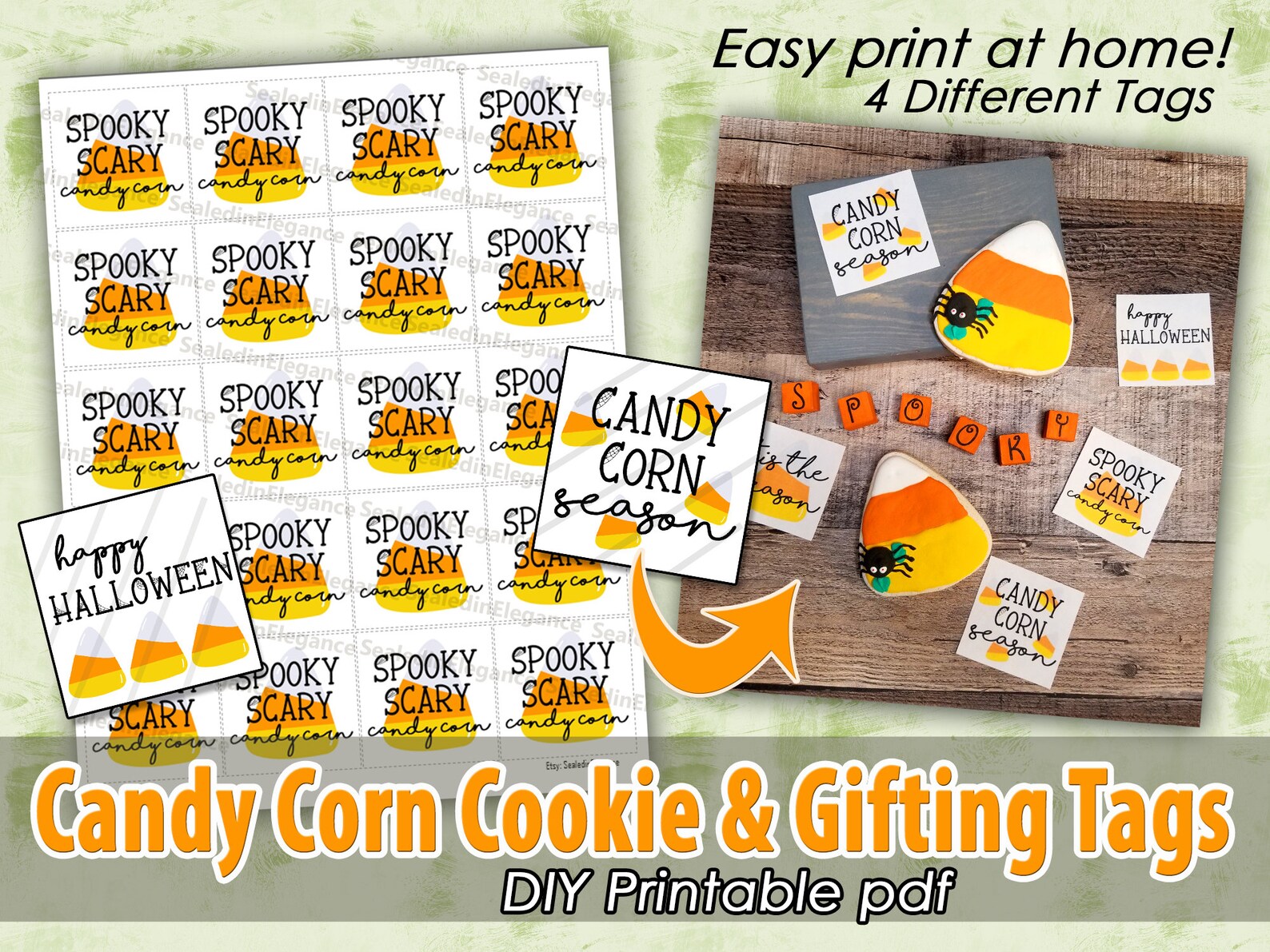 Printable Candy Corn Cookie Tags, 2" Square Cookie Tags, Halloween Gift ...