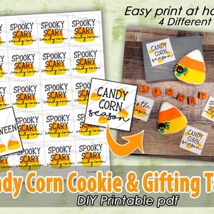 Printable Candy Corn Cookie Tags, 2" Square Cookie Tags, Halloween Gift ...