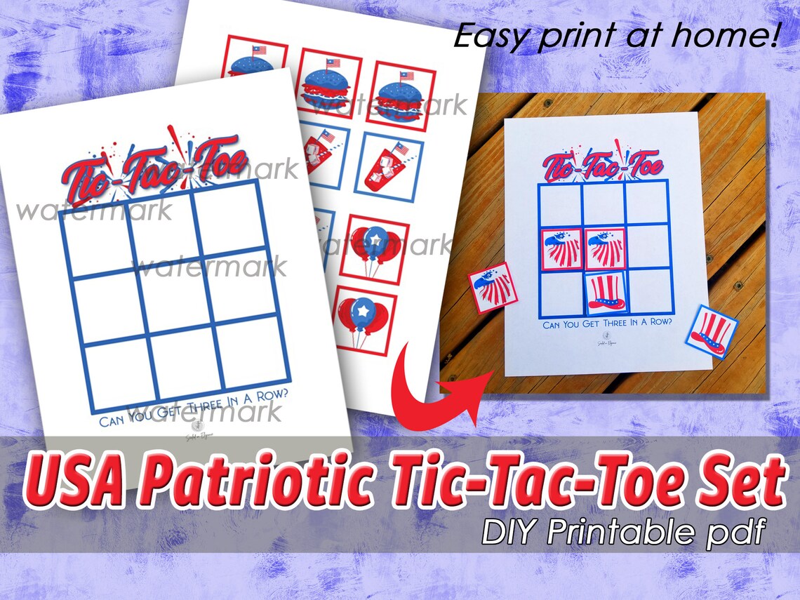 4th of July Patriotic Tic-Tac-Toe Game Set Printable - Etsy Nederland