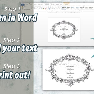 Certificate Award Word Doc Templates, Word Document Certificate, DIY ...
