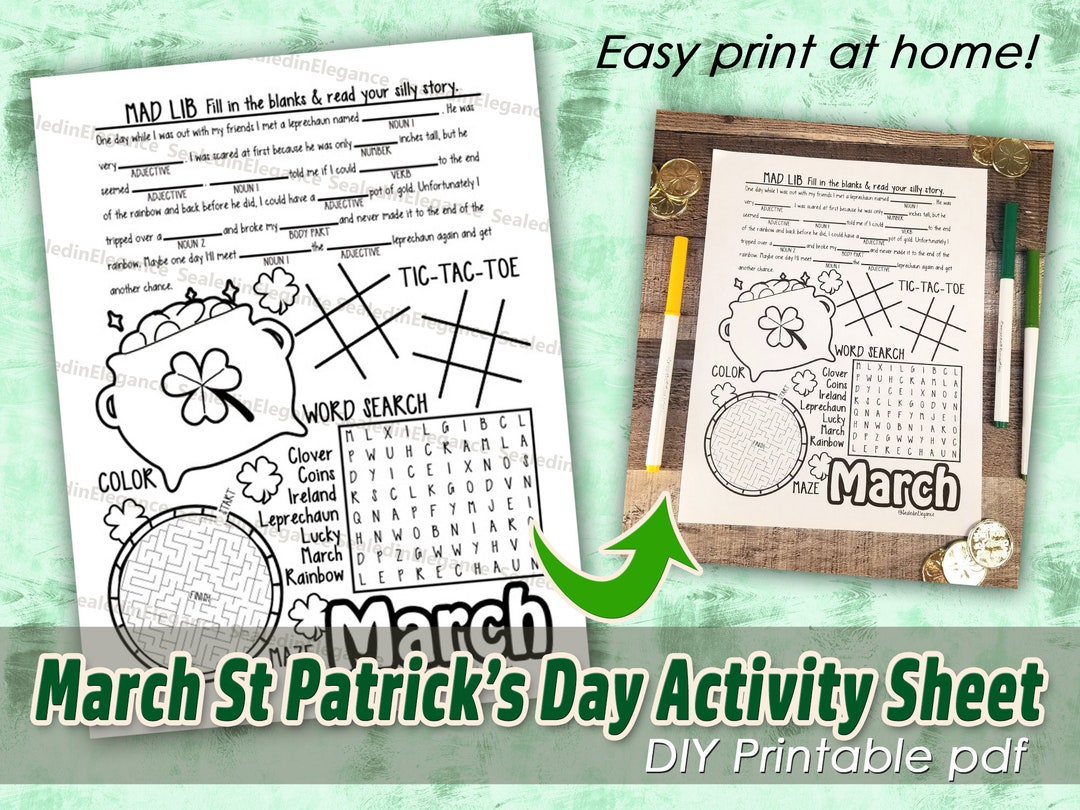 March St Patrick's Day Activity Sheet, St Patrick's Day Coloring and ...