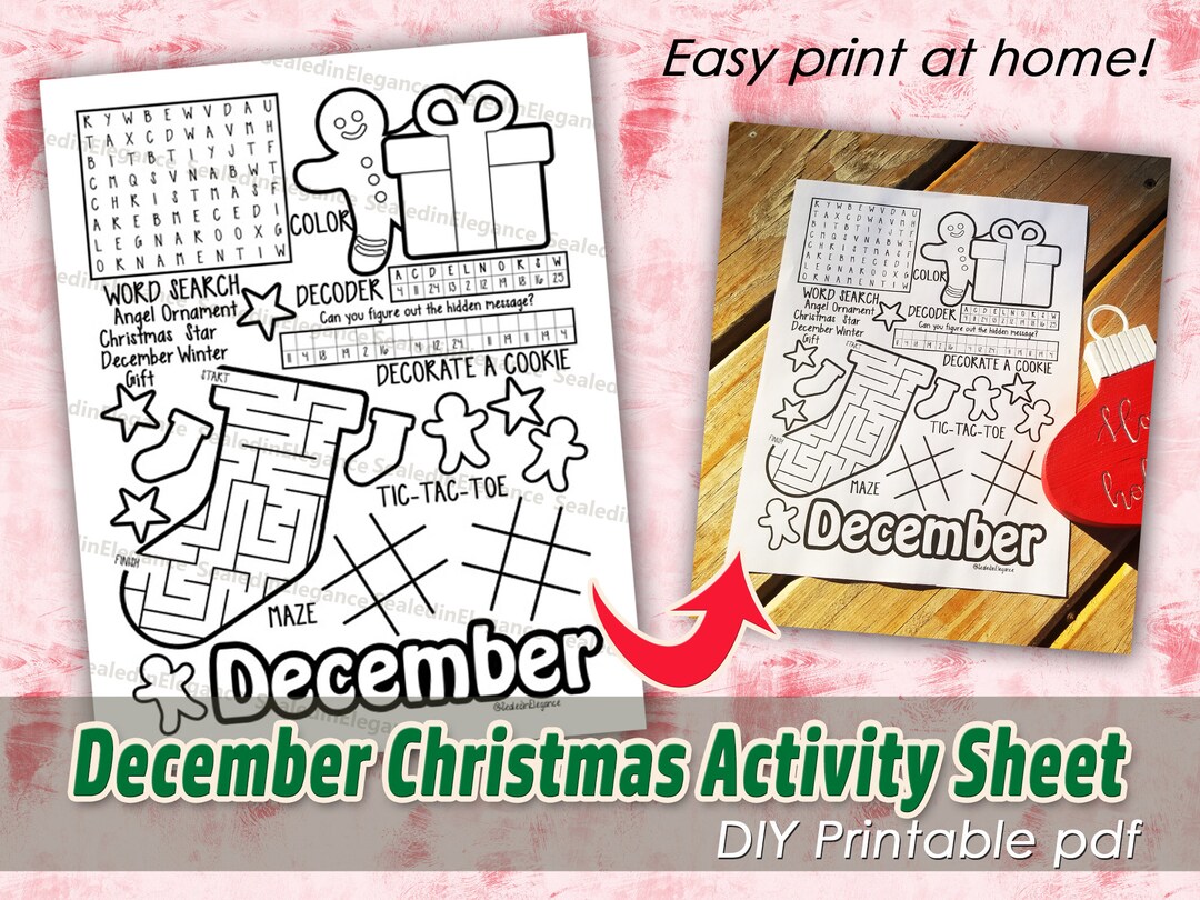 December Christmas Activity Sheets, Holiday Kids Coloring, Waiting Room ...
