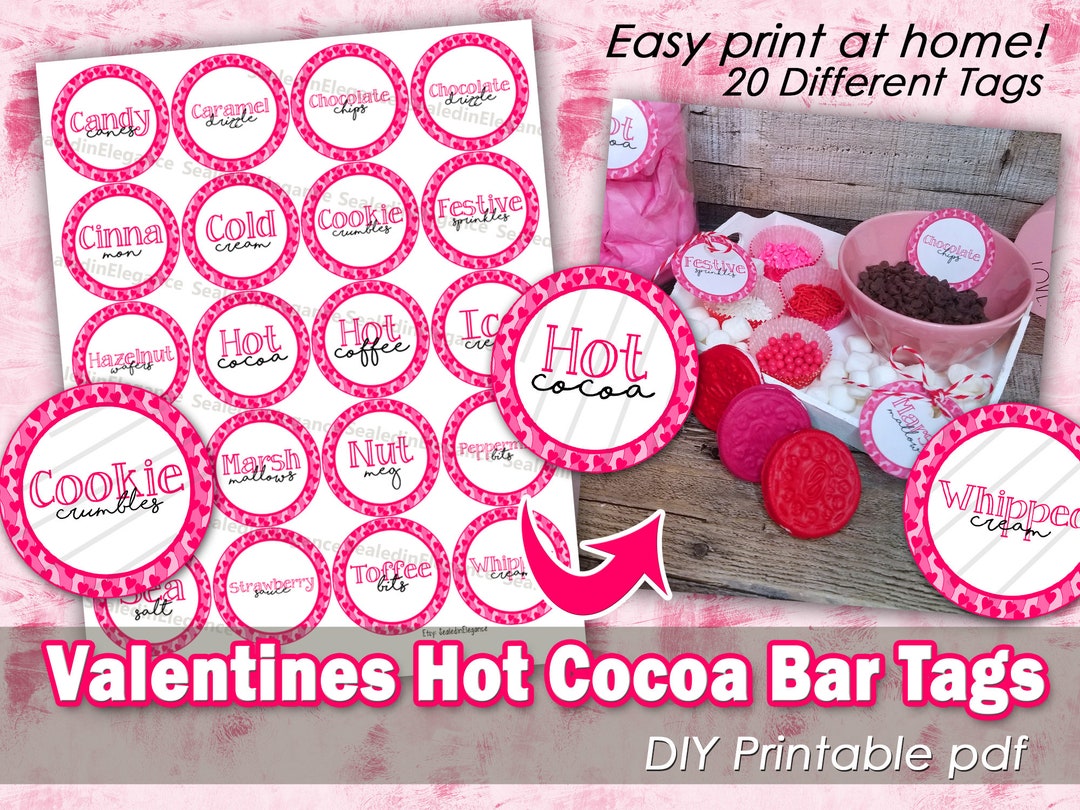 Hot Cocoa Bar Tags, Printable Valentines Hot Cocoa Bar Labels, Coffee ...
