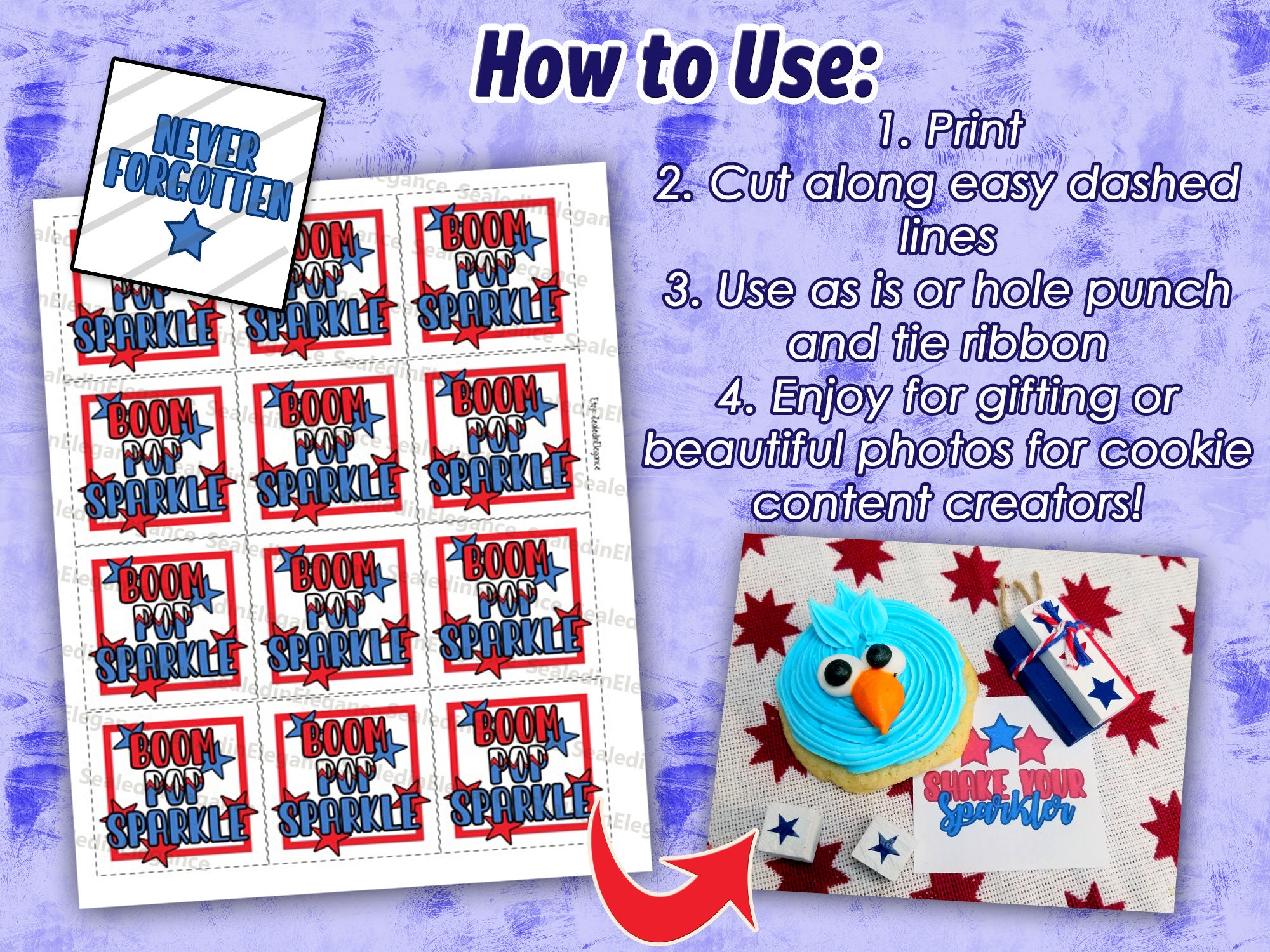 Printable Patriotic Cookie Tags, 2.5" Square Cookie Tags, Independence ...