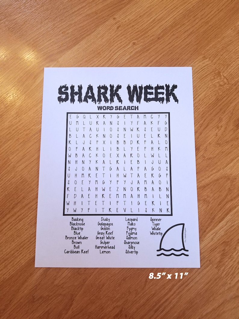 Shark Week Word Search, Shark Week Activity, Instant Download, Shark ...