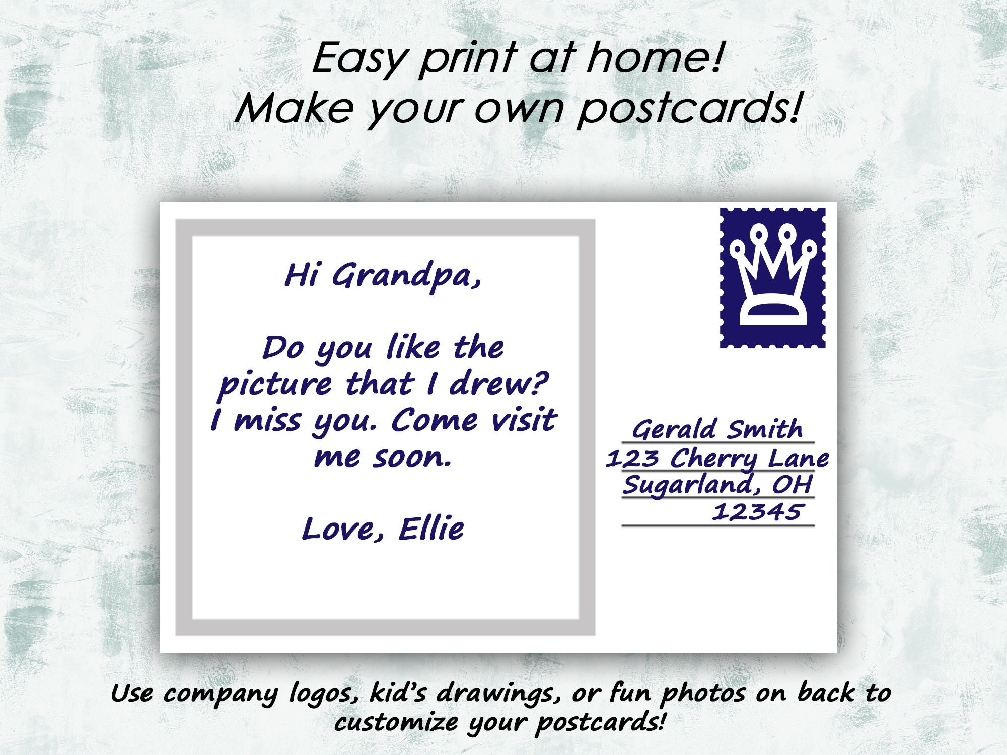 Print-out Blank Postcard, Instant PDF Download, DIY Stationary, Kids ...