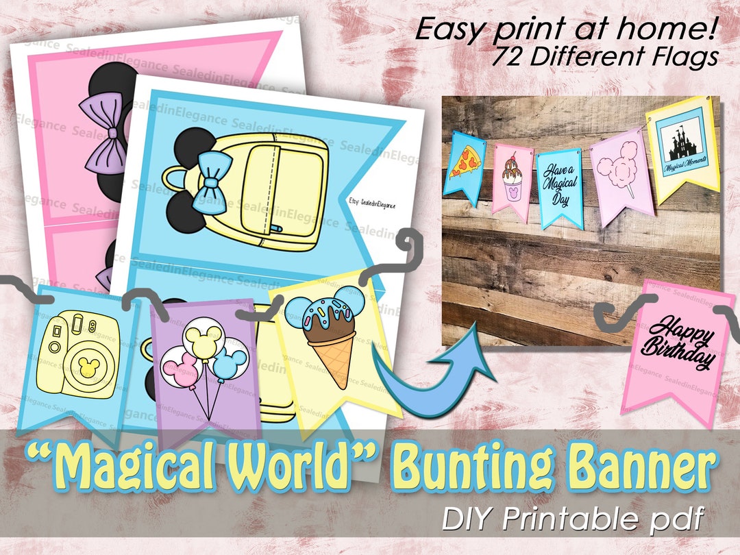 Printable Magical World Bunting Flags, Instant Download, PDF Bunting ...