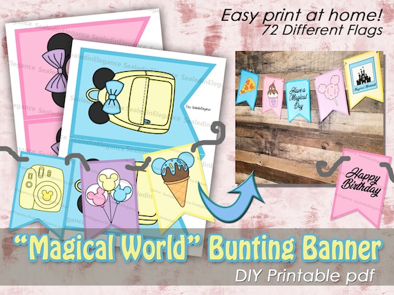 Printable Magical World Bunting Flags Instant Download PDF - Etsy