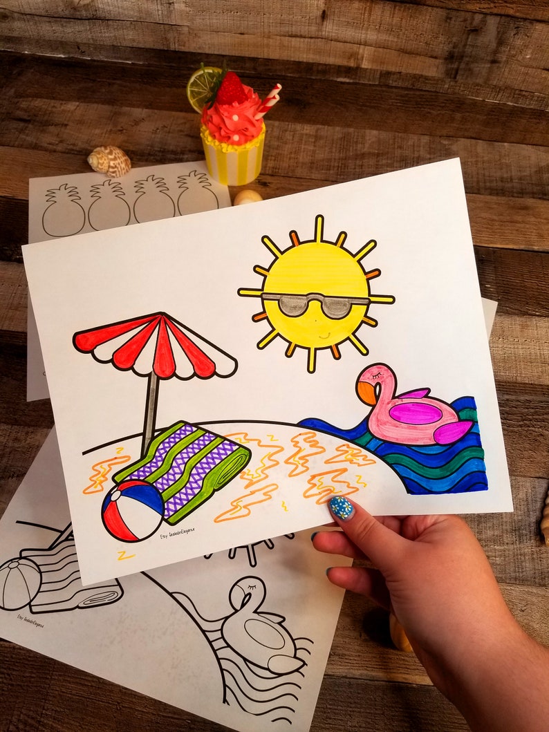 Summer Coloring Pages Beach Coloring Page Kids Summer - Etsy