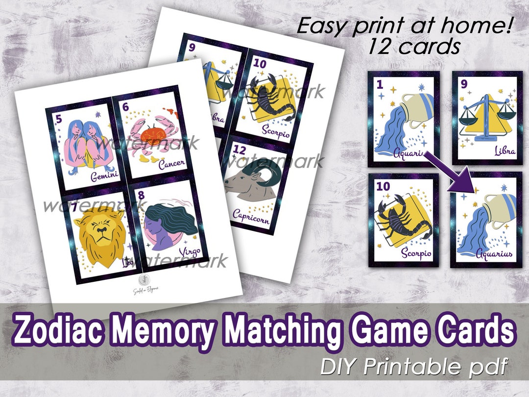 Zodiac Memory Matching Game Cards, Instant Download, Memory Game ...