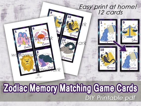 Zodiac Memory Matching Game Cards Instant Download Memory - Etsy
