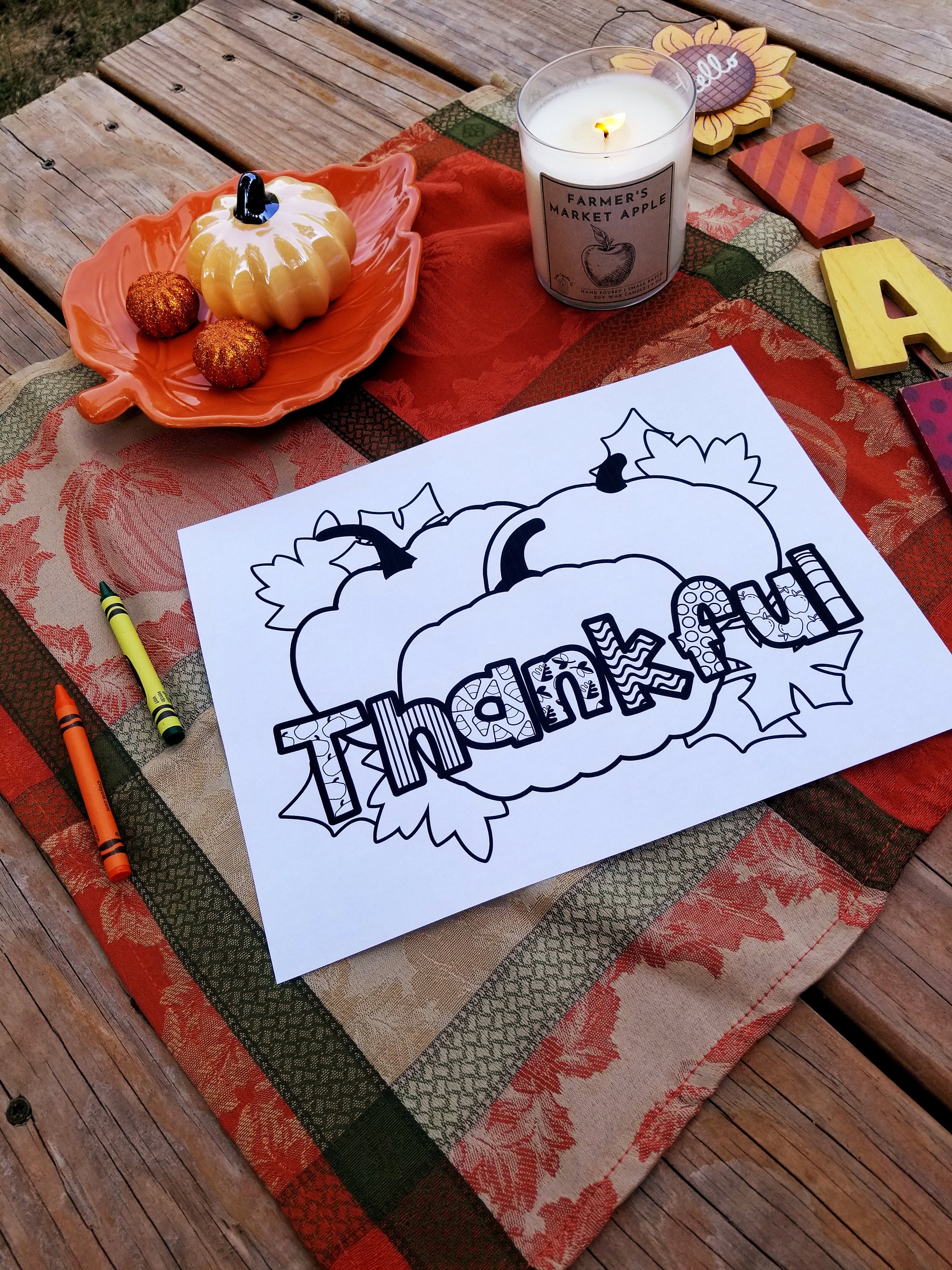 Thankful Thanksgiving Coloring Page, Fall Coloring Page, Thanksgiving ...