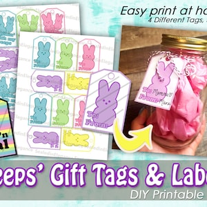 Easter Peeps Gift Tags, Spring Themed Labels, Peeps Card, Spring Gift ...