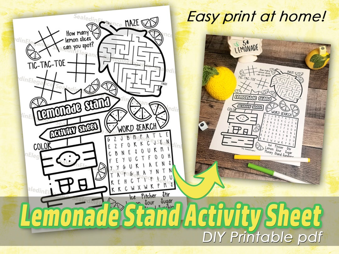 Lemonade Stand Activity Sheet, Kids Activities, Waiting Room Activities ...