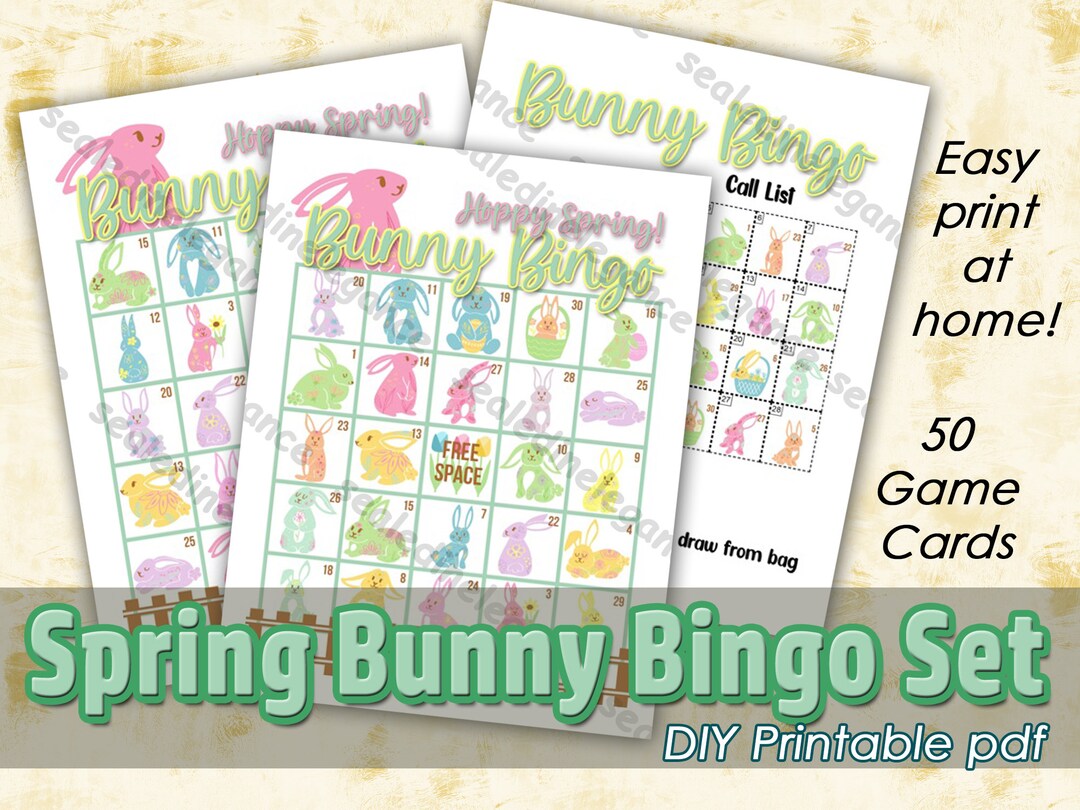 Spring Bunny Bingo Set, Easter Bunny Games, Instant Download, Printable ...