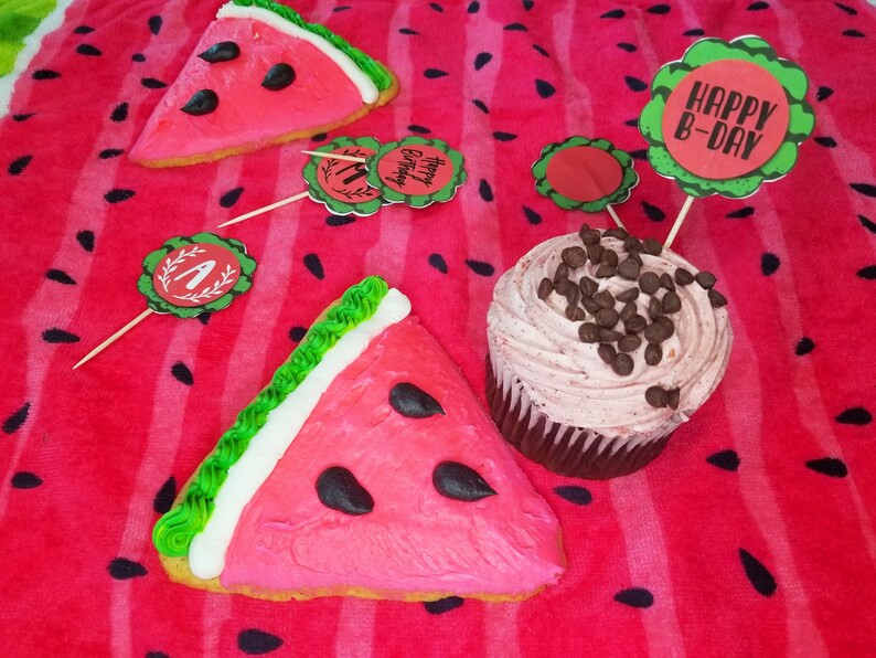 Watermelon Birthday Cupcake Toppers, Printable Cupcake Toppers, PDF ...