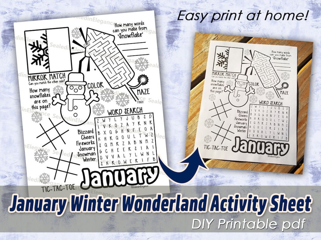 January Winter Wonderland Activity Sheets, New Years Kids Coloring ...