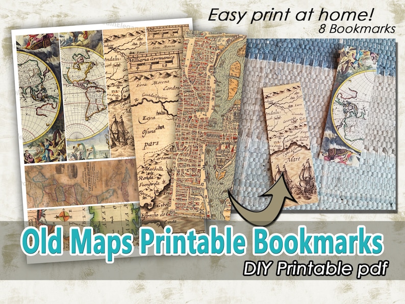 Old Map Printable Bookmarks, Vintage Bookmarks, Printable Bookmarks ...