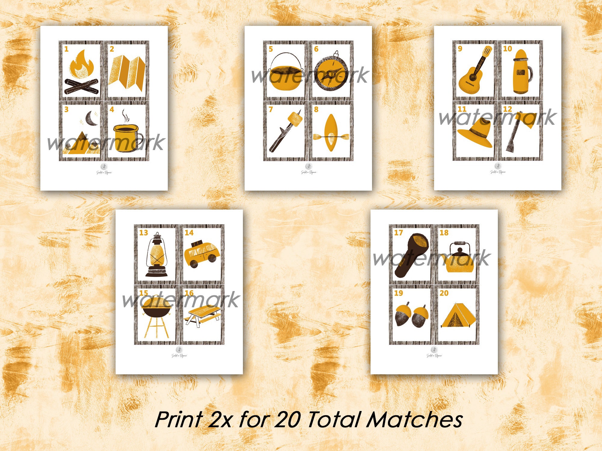 Camping Memory Matching Game Cards, Instant Download, Memory Game ...