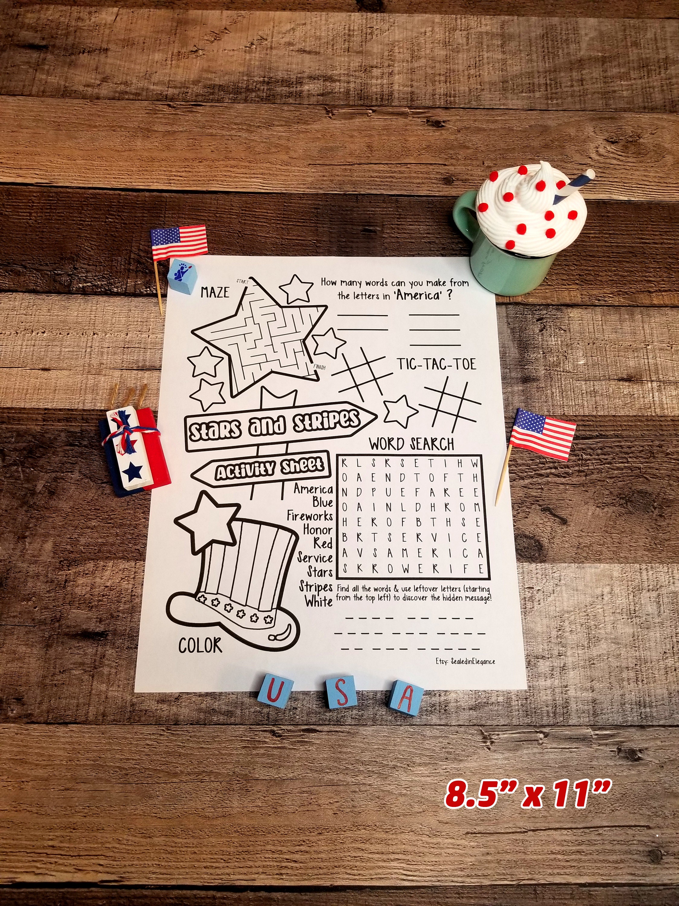 Stars and Stripes Activity Sheet Kids Activities America - Etsy