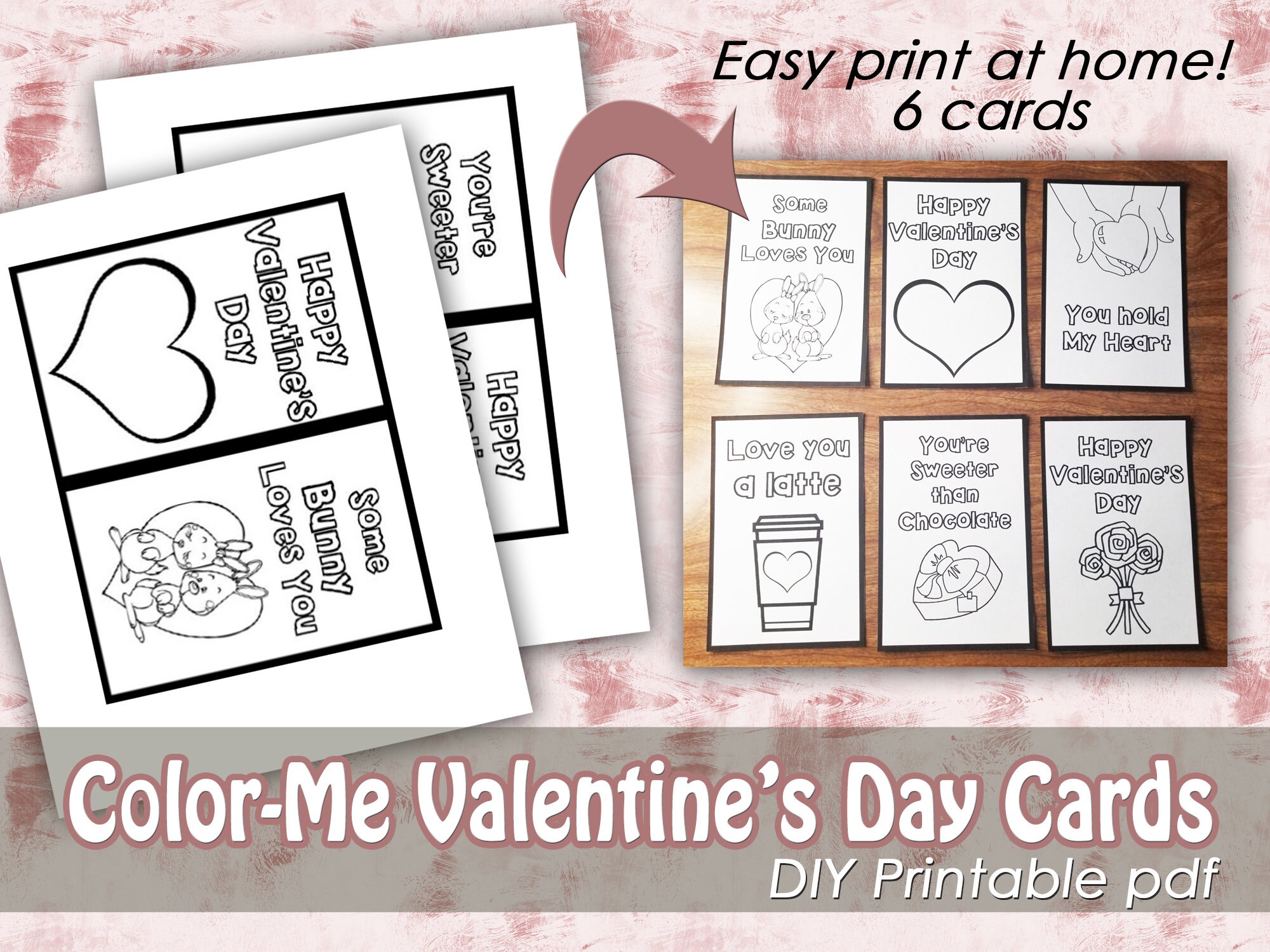 Color-me Valentine's Day Cards, PDF, DIY Valentines, Kids Crafts ...