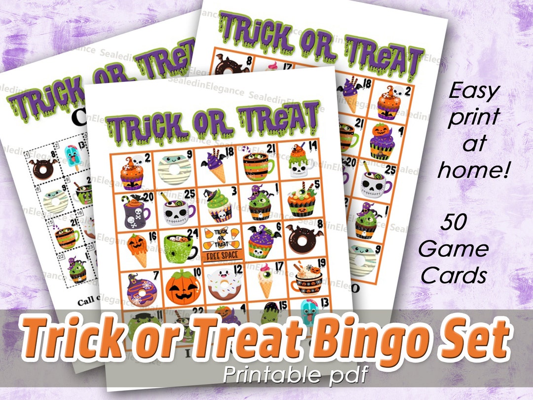 Trick or Treat Bingo Set, Halloween Bingo, Instant Download, Halloween ...
