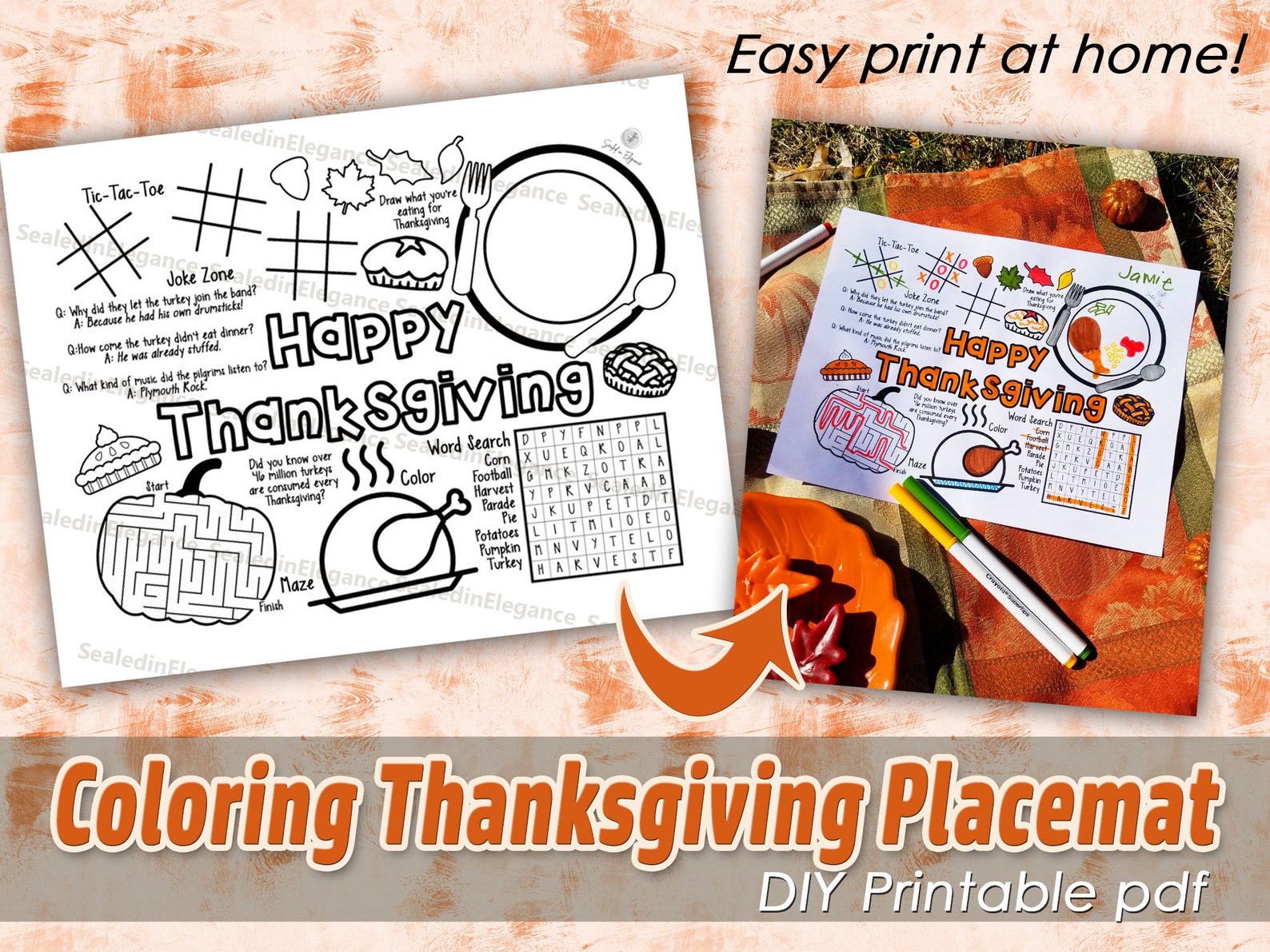 Thanksgiving Coloring Placemat, Thanksgiving Coloring Page ...