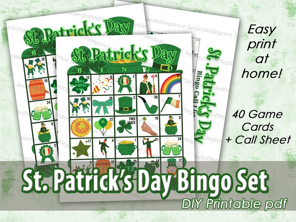 Printable St Patrick's Day Bingo Set, St Patrick's Day Party, PDF, 40 ...