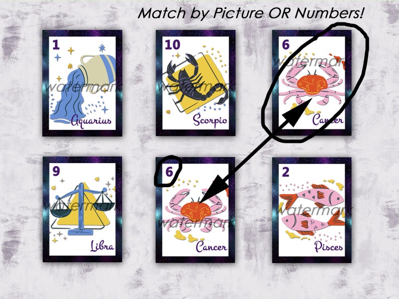 Zodiac Memory Matching Game Cards, Instant Download, Memory Game ...
