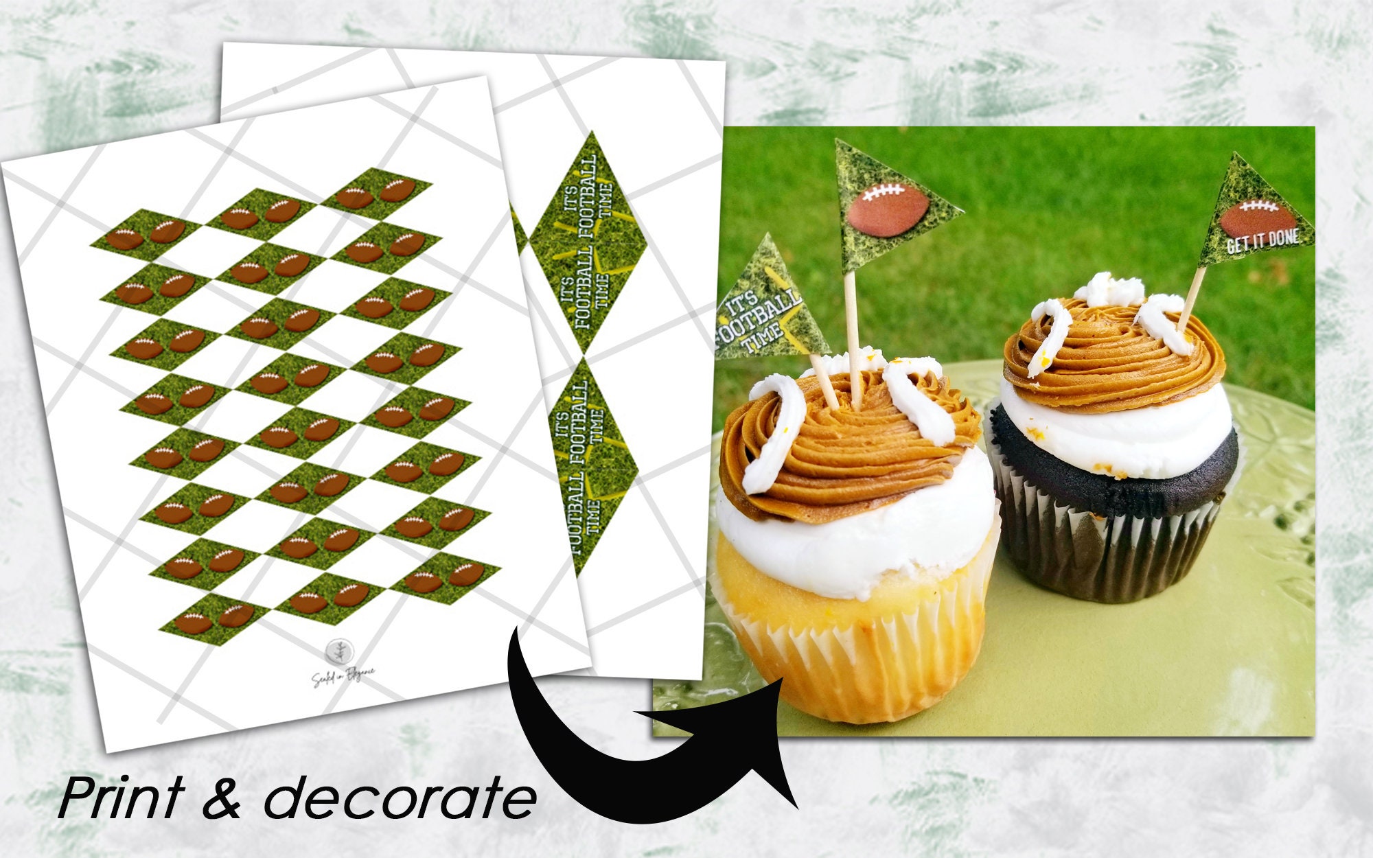 Football Cupcake Flags, PDF Printable, DIY, Cupcake Toppers, Sports ...