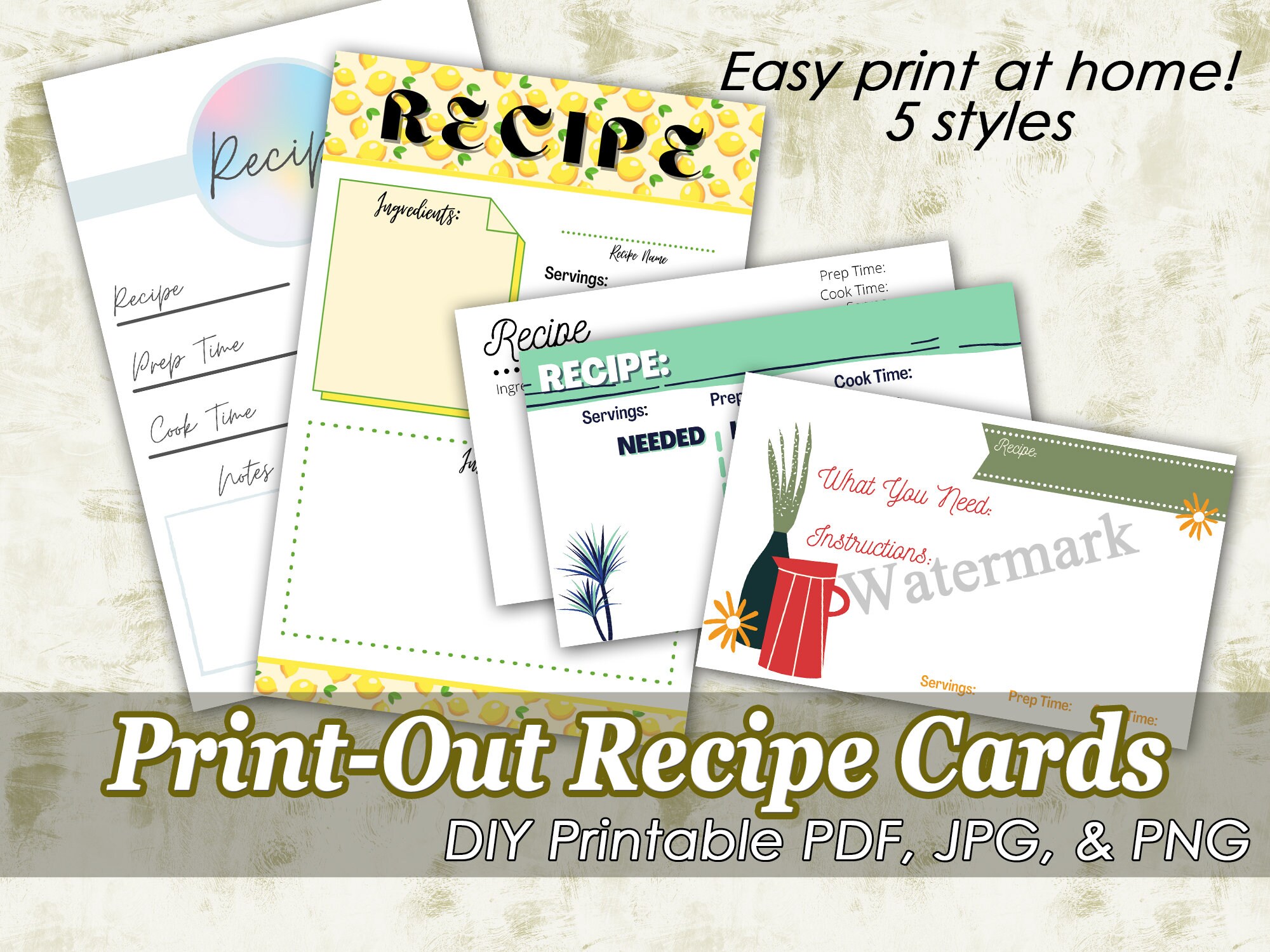 Print Out Recipe Card Template, DIY Recipe Card, Instant Download ...