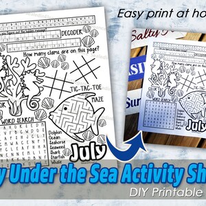 July Under the Sea Activity Sheets, Kids Activities, Waiting Room ...