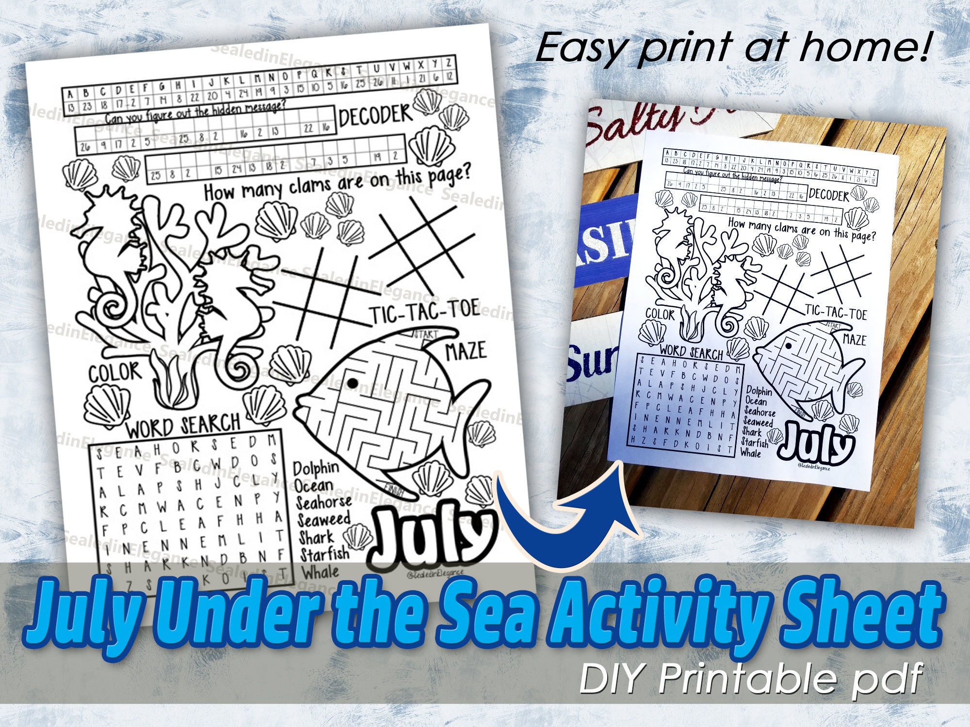 July Under the Sea Activity Sheets, Kids Activities, Waiting Room ...