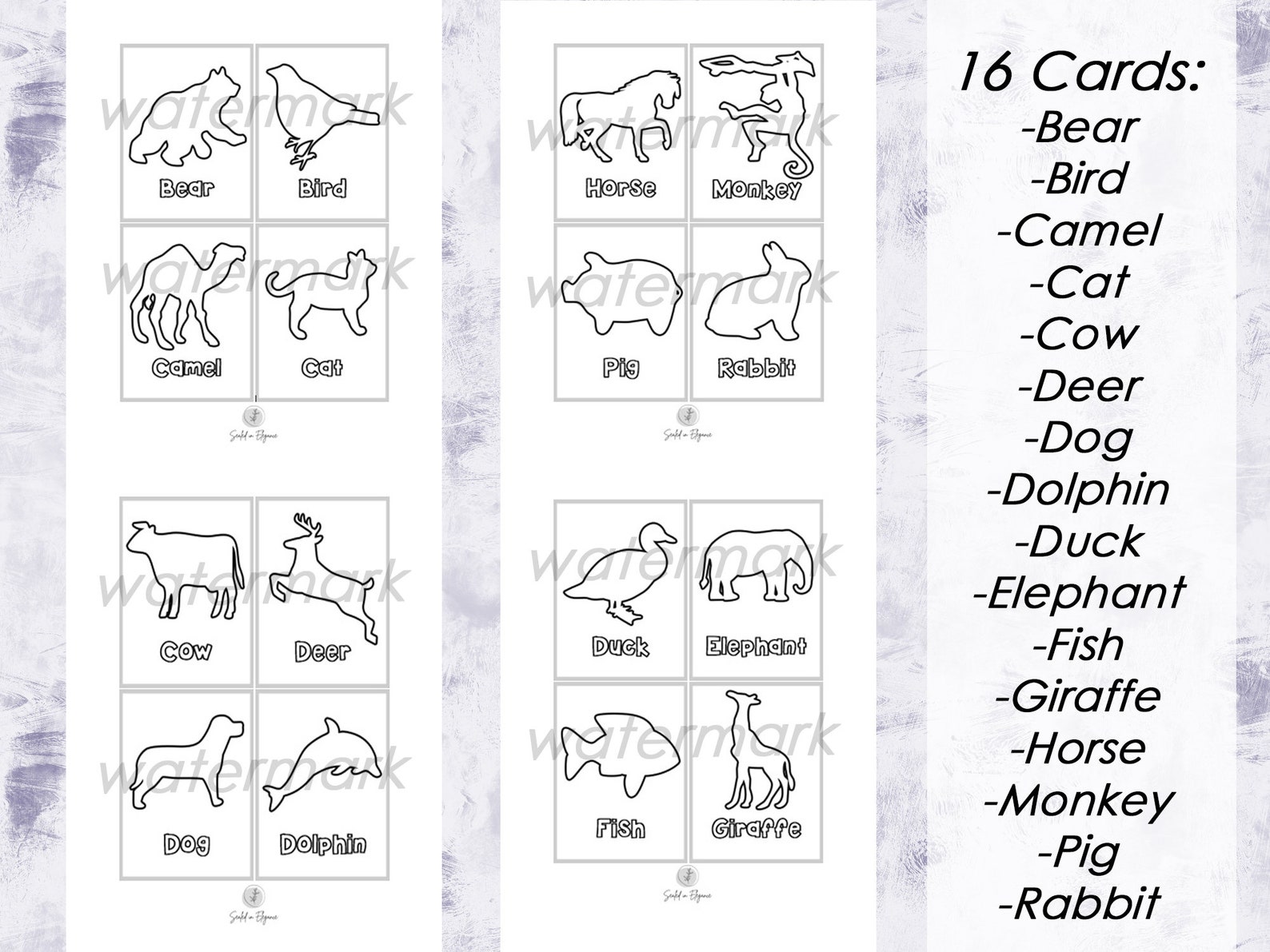 Color-me Animal Flashcards, PDF, DIY Flashcards, Animal Coloring Page ...