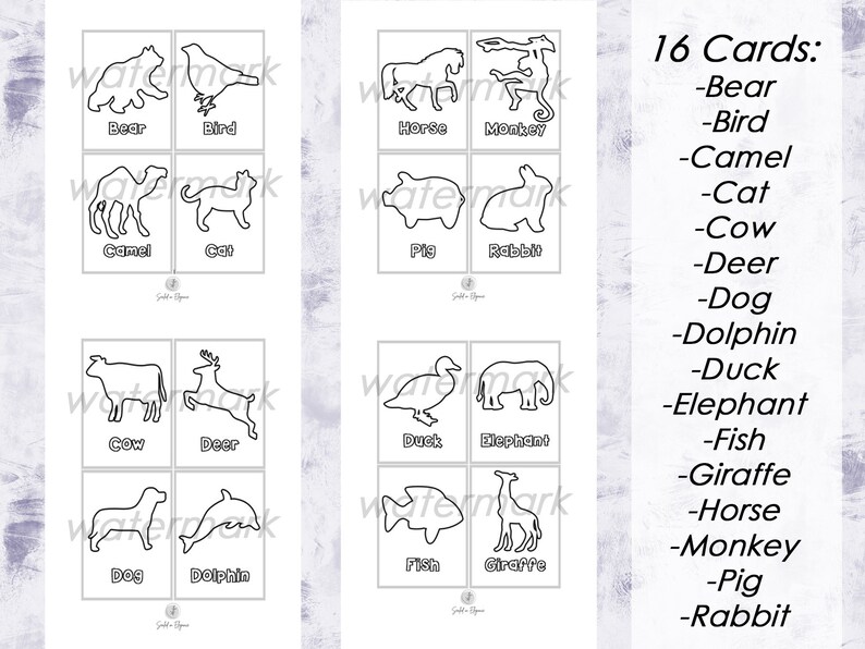 Color-me Animal Flashcards, PDF, DIY Flashcards, Animal Coloring Page ...