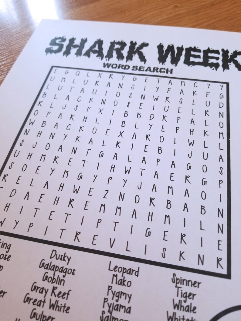 Shark Week Word Search, Shark Week Activity, Instant Download, Shark ...
