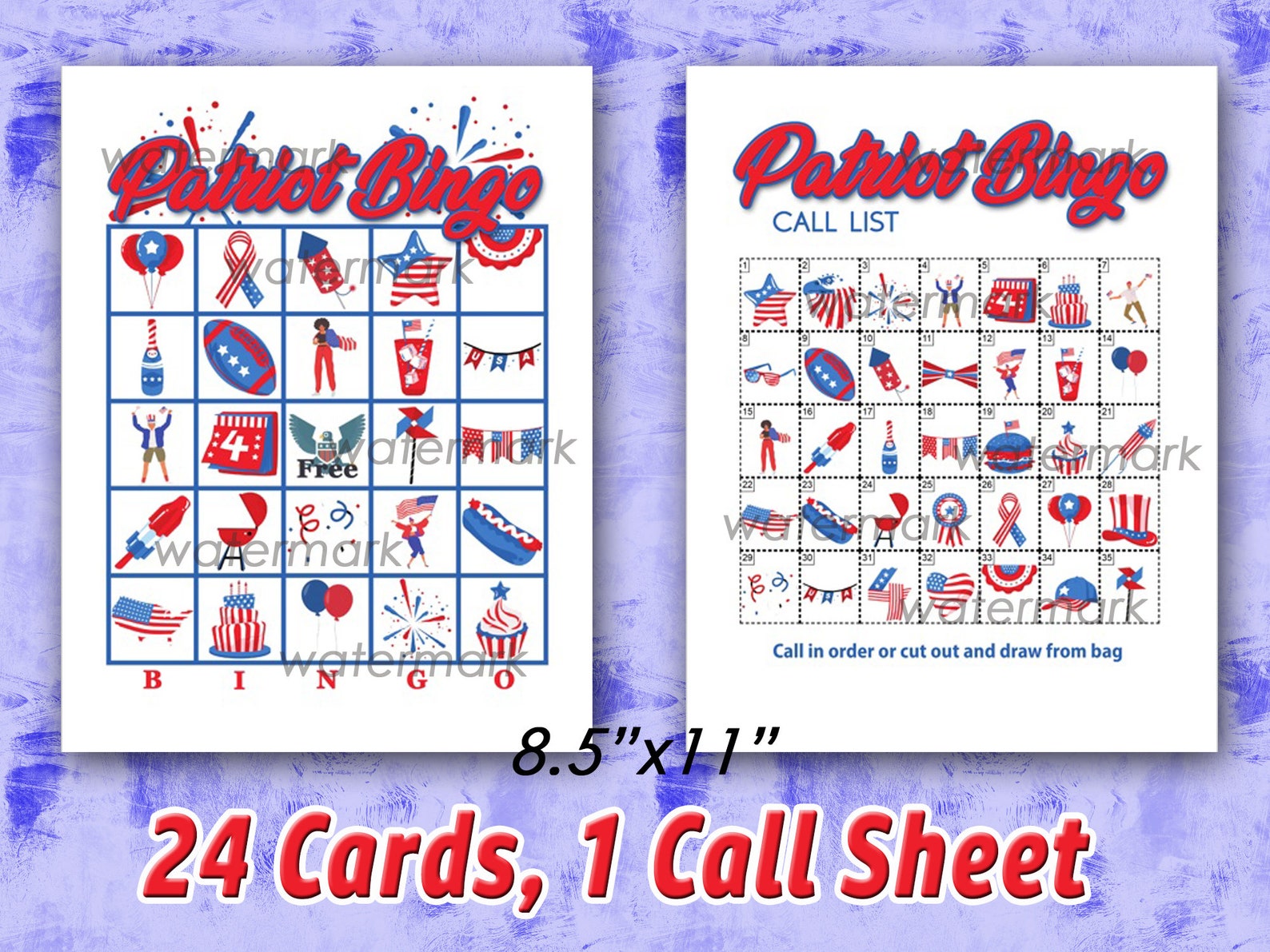 Printable USA Patriotic Bingo Set, 4th of July Bingo, Instant Download ...