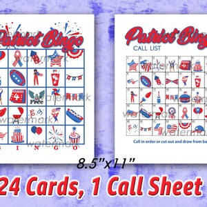 Printable USA Patriotic Bingo Set, 4th of July Bingo, Instant Download ...