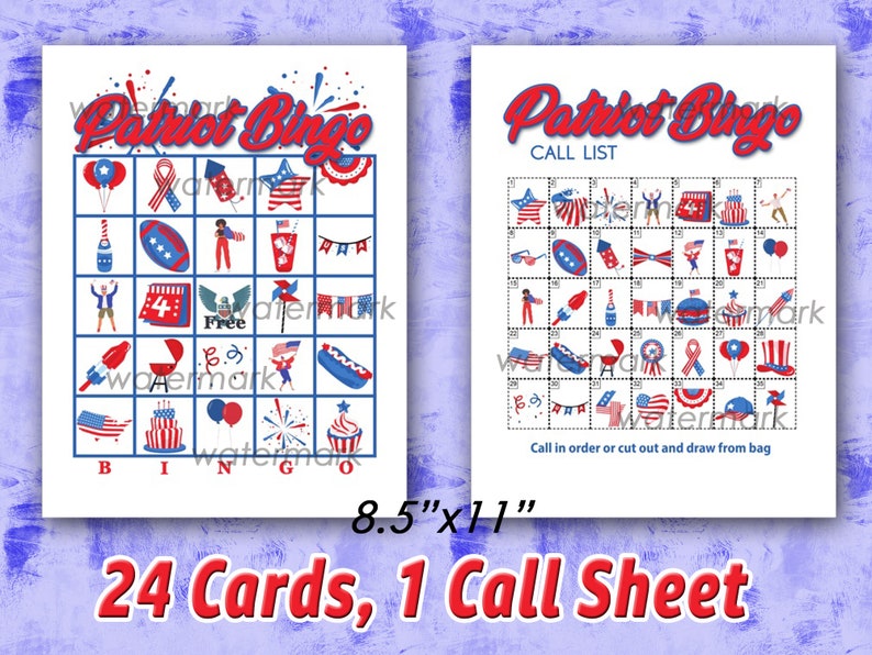 Printable USA Patriotic Bingo Set, 4th of July Bingo, Instant Download ...
