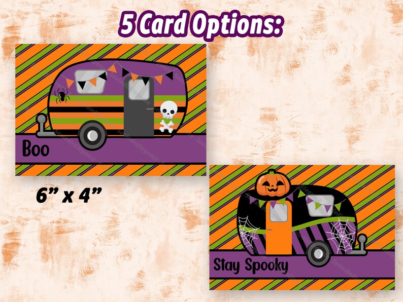 Printable Halloween Cards, Halloween Camper Cards, DIY Halloween Cards ...