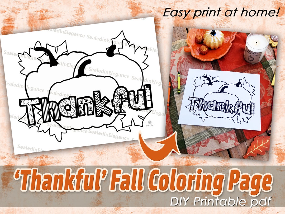 Thankful Thanksgiving Coloring Page, Fall Coloring Page, Thanksgiving ...