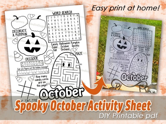 October Spooky Activity Sheet Fall Kids Activities Halloween | Etsy