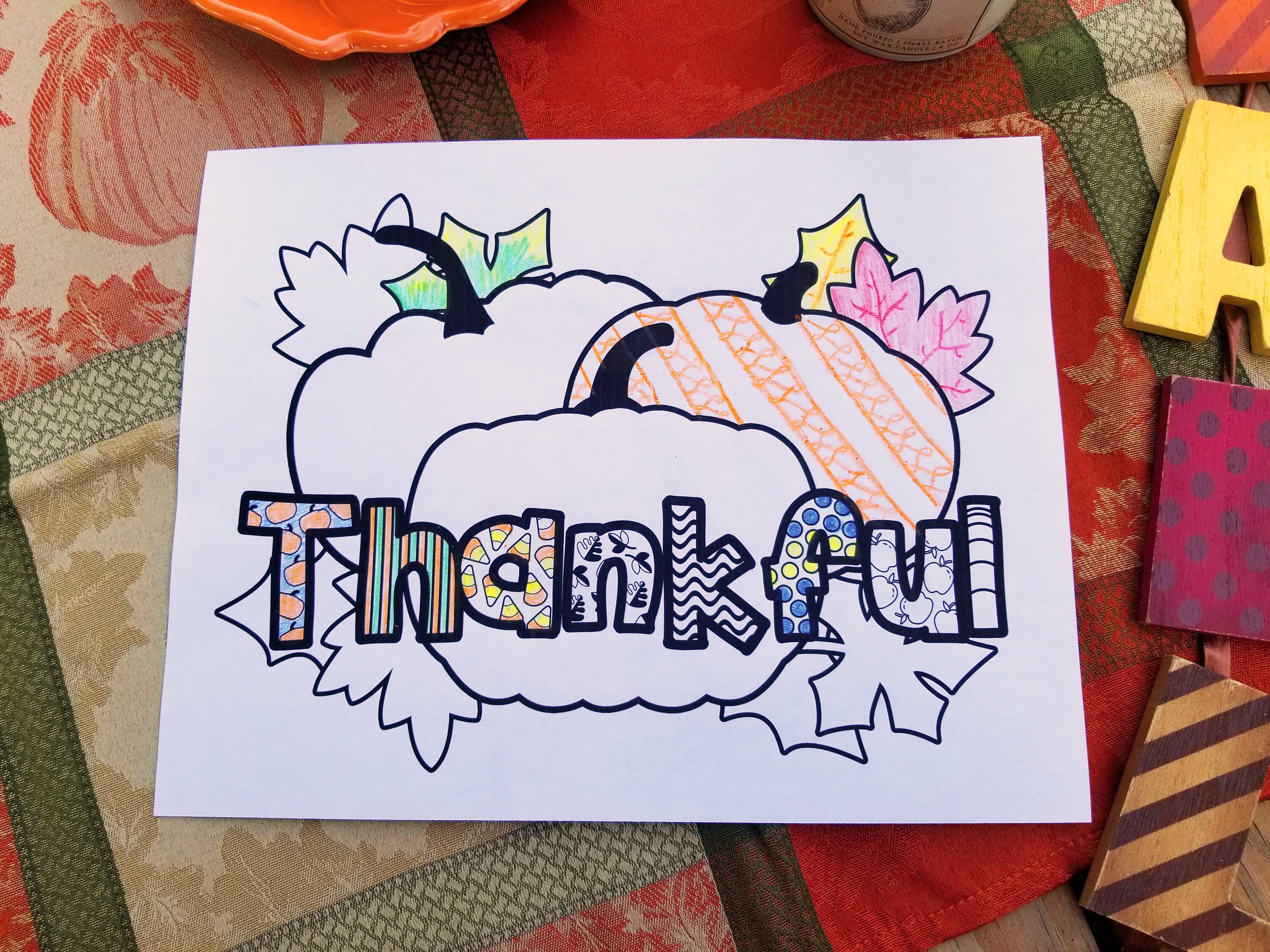 Thankful Thanksgiving Coloring Page, Fall Coloring Page, Thanksgiving ...
