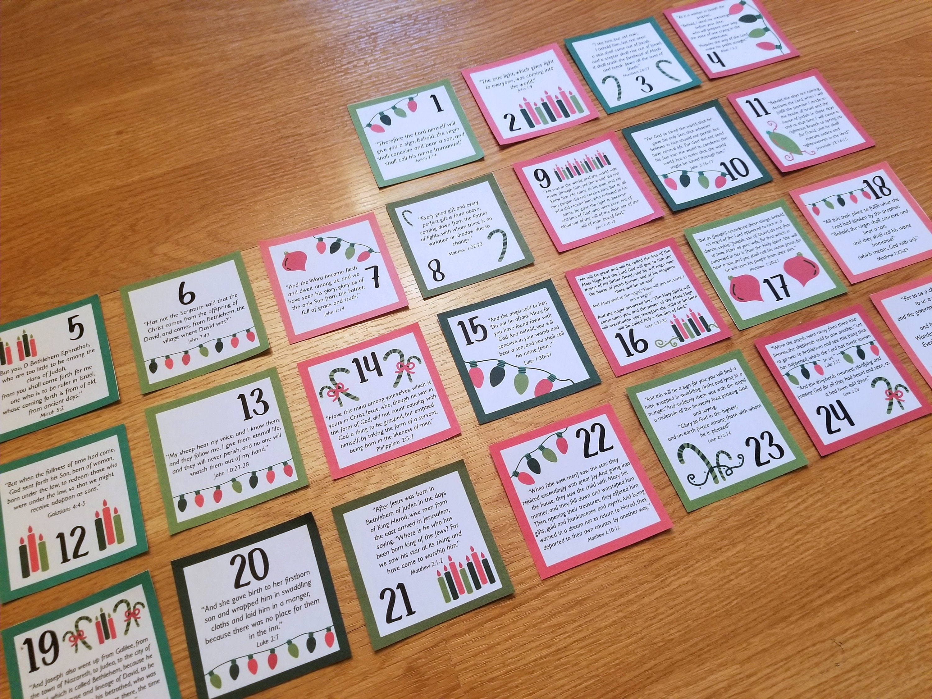 Scripture Advent Calendar Cards, Printable Scripture Advent Calendar ...