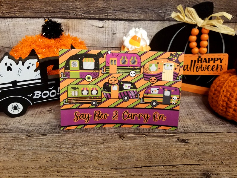 Printable Halloween Cards, Halloween Camper Cards, DIY Halloween Cards ...