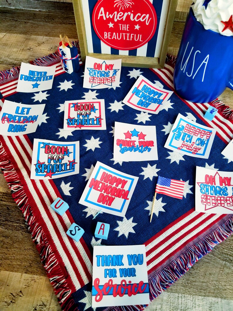 Printable Patriotic Cookie Tags, 2.5" Square Cookie Tags, Independence ...