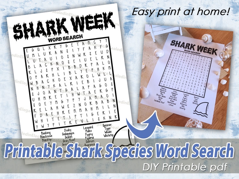Shark Week Word Search, Shark Week Activity, Instant Download, Shark ...