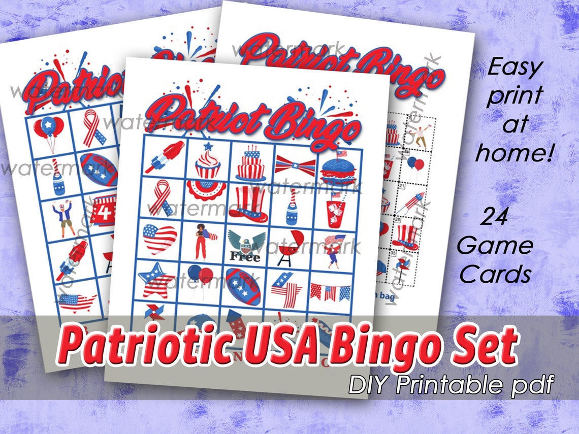 Printable USA Patriotic Bingo Set, 4th of July Bingo, Instant Download ...