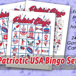 Printable USA Patriotic Bingo Set, 4th of July Bingo, Instant Download ...