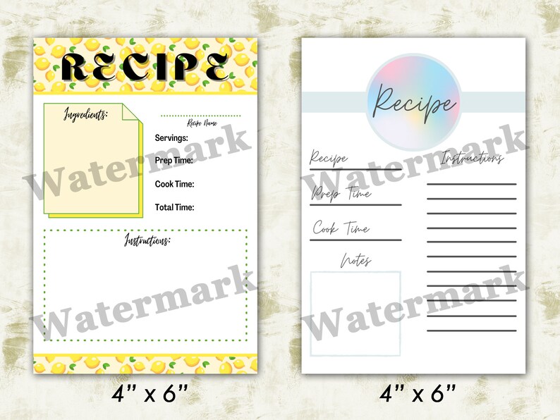 Print Out Recipe Card Template, DIY Recipe Card, Instant Download ...